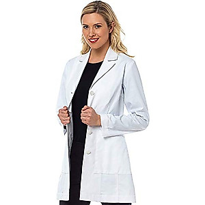 Med Couture Boutique Women's Tailored Mid Length Lab Coat, White, 16