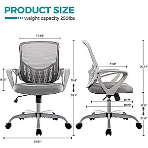 Office Chair Ergonomic Computer Chair Mesh Back Desk Chair Mid Back Task Chair with Armrests/Height Adjustable for Home Office Gaming