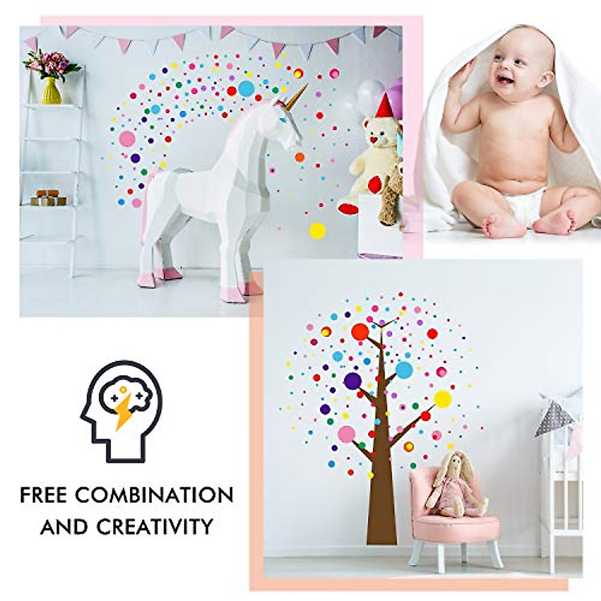 264 Pieces Polka Dots Wall Sticker Circle Wall Decal for Kids Bedroom Living Room, Classroom, Playroom Decor Removable Vinyl Wall Stickers Dots Wall Decals (12 Farben)