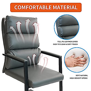 CLATINA Big Tall Office Guest Chair Upholstered Leather Comfortable Reception Chairs with Bonded Padded Arm Rest Sled Base for Conference Waiting Room Home Gray Set of 4