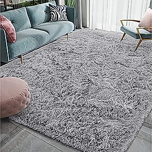 HOMORE Luxury Fluffy Area Rug Modern Shag Rugs for Bedroom Living Room, Super Soft and Comfy Carpet, Cute Carpets for Kids Nursery Girls Home，5x8 Feet Gray