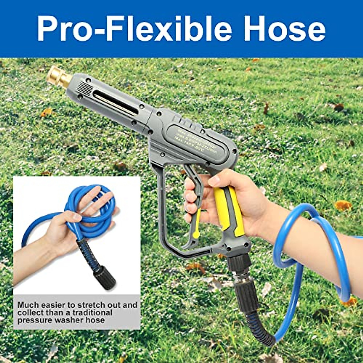 Heliwoo Pressure Washer Hose 50 FT x 1/4", Upgrade Kink Resistant Pro-Flexible Electric Power Washing Hose, 4000 PSI Replacement Extension Hose with Swivel Thread x 3/8" Quick Connect 5 Set
