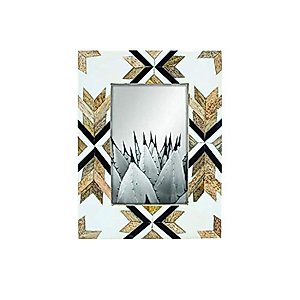 Foreside Home and Garden 4 x 6 inch Southwest Pattern Decorative Wood Picture Frame, 43, White, Brown
