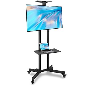 GCCSJ Mobile TV Cart for 32-70 Inch LCD LED OLED Flat Curved Screen TVs Up to 110 lbs Height TV Cart with Wheels Adjustable Portable TV with Laptop DVD Shelf, Locking Wheels, Max VESA 600x400mm