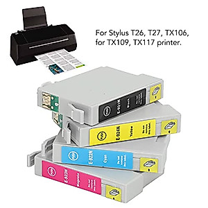 4Pcs Ink Cartridge BK C M Y Clear Print Fadeless Print 400 Pages Printer Cartridge for Stylus T26 T27 TX106 Printer
