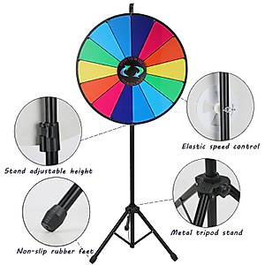 iElyiEsy 24 Inch Spinning Prize Wheel of Fortune with Folding Tripod Floor Stand Height Adjustable 14 Slots Spin Wheel with Dry Erase Markers & Eraser for Carnival Trade Show