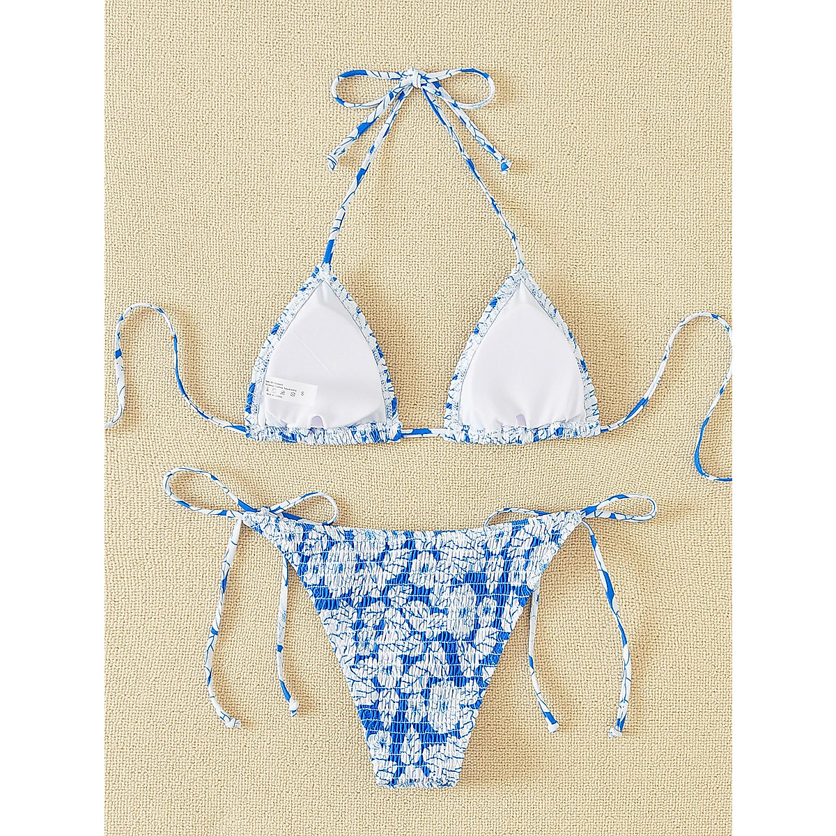 MakeMeChic Women's Halter Tie Side Triangle Bikini Set high Cut 2 Piece Bikini Swimsuit Bathing Suit A-Blue S