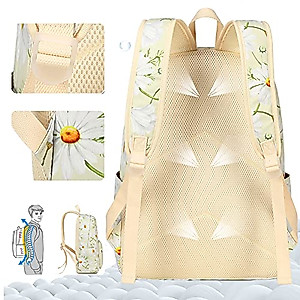 LEDAOU Backpack for Girls School Bag Kids Bookbag Teen Backpack Set Daypack with Lunch Bag and Pencil Case (White Daisy)