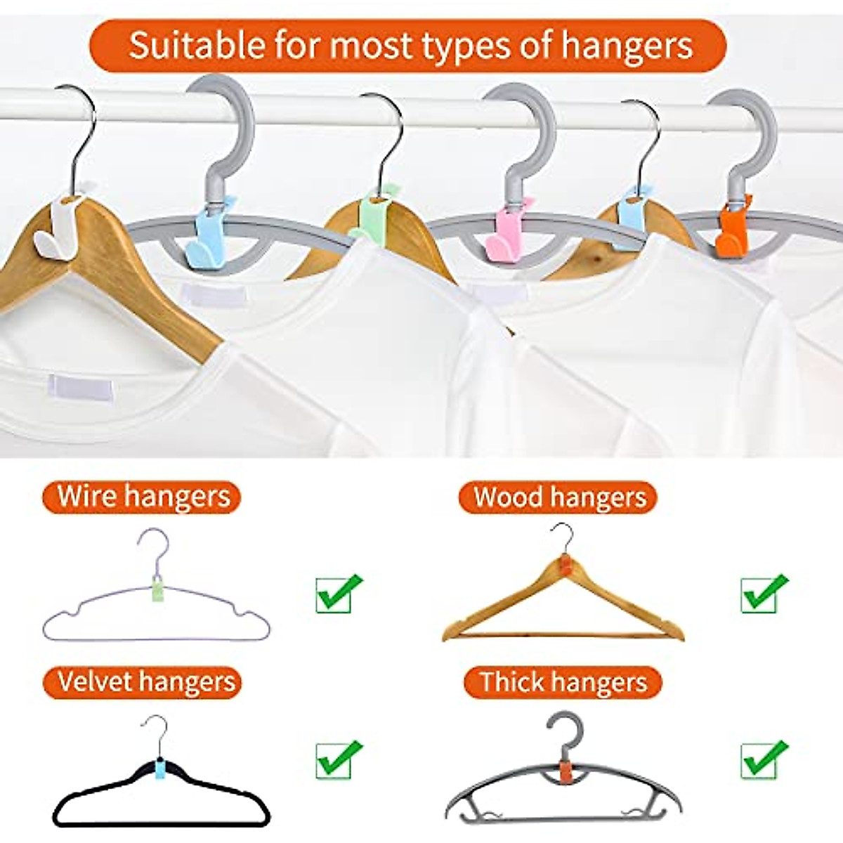SLMT Clothes Hanger Connector Hooks 50PCS Space Saving Hanger Extender Hooks Closet Organizer for Plastic Hangers Velvet Hangers Wooden Hangers Wire Hangers Heavy Duty Hangers