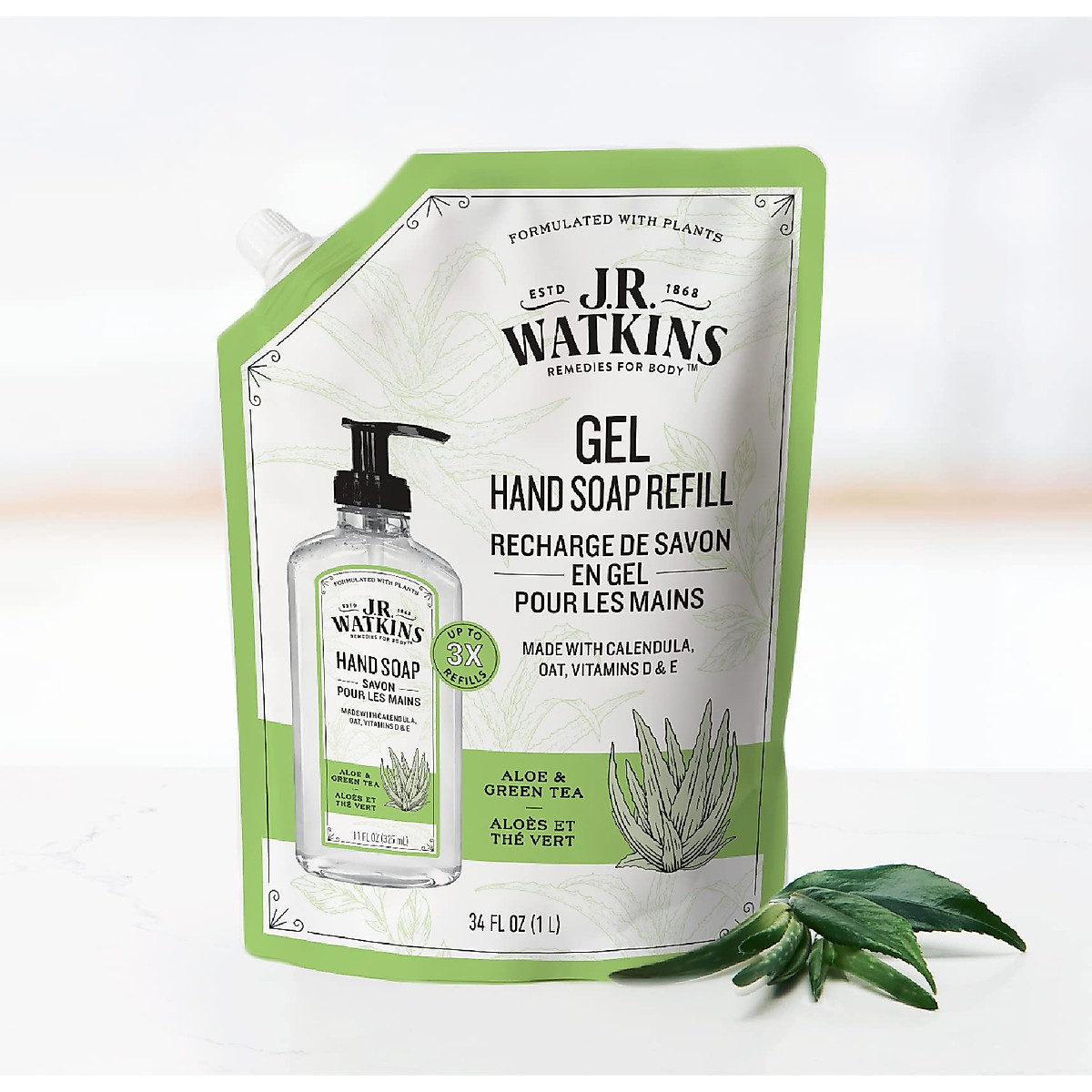 J.R. Watkins Hand Soap Refill, Aloe and Green Tea 34 fl Ounce