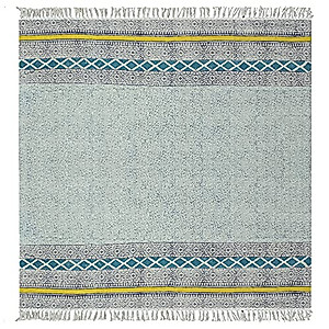 Casavani Hand Block Printed Cotton Dhurrie Geometric Blue & Black Area Rug Doormat Floor Rug Indoor Area Rugs for Bedroom Living Room Laundry Room 6x12 Feet Runner