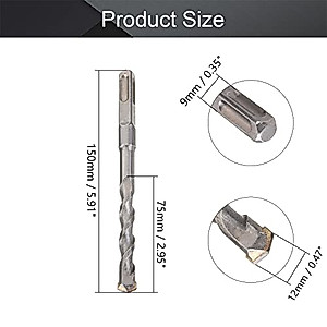 Utoolmart Masonry Drill Bit 12mm x 150mm Carbide Tipped Rotary Hammer Bit Square Shank for Impact Drill 1Pcs
