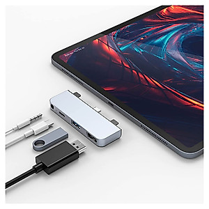 HYPER - HyperDrive 4-in-1 USB C Hub for iPad Pro - 3.5mm Audio Jack, USB-C Power Delivery, USB-A 3.0, 4K30Hz HDMI - Silver