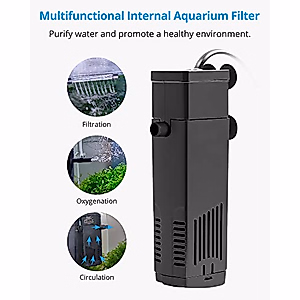 NICREW Aquarium Internal Filter, Submersible Power Filter with Multiple Function, Aeration System with Sponge Filter for Fish Tanks 5-10 Gallon, 53 GPH, 5W