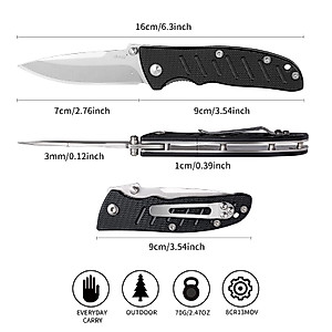 Vickay Folding Pocket Knife for Men, Sharp 8Cr13MoV Steel Blade, Lightweight G10 Handle, Ideal for Camping, Hiking, Fishing, and Everyday Carry, Black
