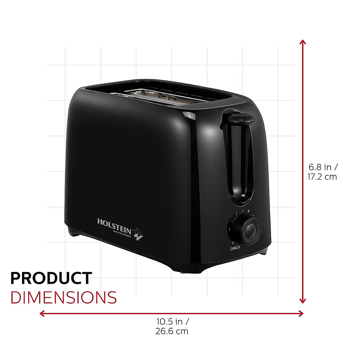 Holstein Housewares - 2-Slice Toaster with 6 Browning Control Settings, Black - Great to Toast Bread, Bagels and Waffles