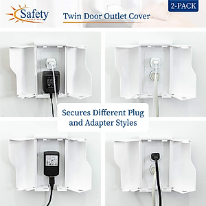 Safety Innovations Twin Door Baby Safety Outlet Cover Box for Babyproofing Outlets - More Interior Space for Extra Large Electrical Plugs and Adapters - Easy to Install - Easy to Use, (2-Pack)