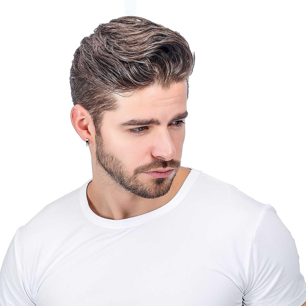 Jstyle Stainless Steel Mens Womens Clip On Earrings Hoop Huggie Non-Piercing Hypoallergenic White