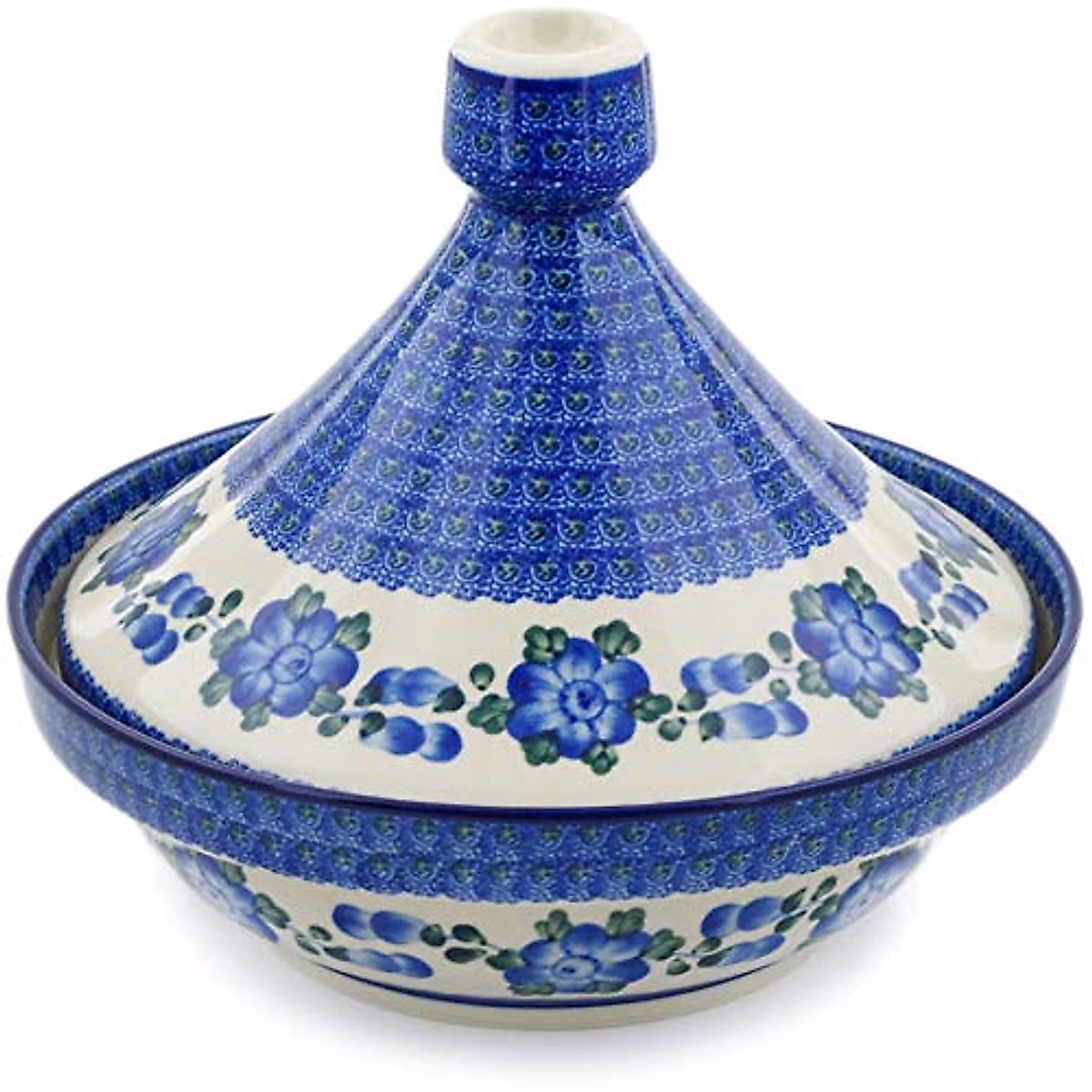 Polish Pottery 56 oz Tagine Pot made by Ceramika Artystyczna (Blue Poppies Theme) + Certificate of Authenticity
