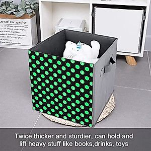 St. Patrick's Day Green Dots Pattern Storage Bin Foldable Cube Closet Organizer Square Baskets Box with Dual Handles