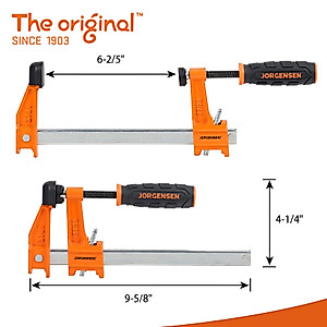 Jorgensen 6” Bar Clamp Set, 2-Pack Steel F Clamp Light Duty, 300 lbs Load Limited, for Woodworking, Metalworking, DIY