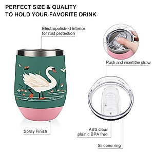 OPTKSNCU 304 Stainless Steel Insulated Cup with Lid, Ancient Flower Swan Print Durable, And Easy to Clean – Ideal for Home, Office, And Gift Giving