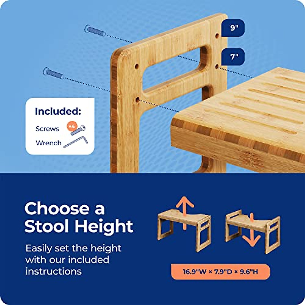 Squatty Potty Tao Bamboo Adjustable Toilet Stool, 7" & 9" Height, Bathroom Stool for Kids and Adults, Brow