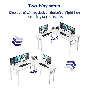 Need L Shaped Desk, Folding Computer Desk, 55 inches x 55 inches L Desk for Home Office, One-Step Assembly Foldable Table, White