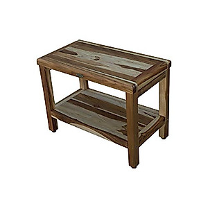 EcoDecors Teak Shower Bench Eleganto Garden Bench with Shelf Natural Teak Wooden Seat Patio Bench Wood Shower Bench in Earthy Teak Finish - 24 inches Length