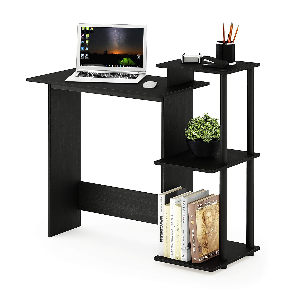 Furinno Efficient Home Laptop Notebook Computer Desk with Square Shelves, Americano/Black