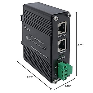 Hardened Industrial Gigabit PoE+ Injector 12-48VDC Input with DIN-Rail and Wall Mount Connecting The IEEE 802.3 af/at PoE Device (30W)
