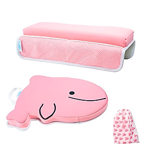 Cuddlix Baby Kneeler and Elbow Rest Pad Set for Baby Bathing Parents, Extra Thick Soft Mat with Organizer Pockets - Painless Kneeling Quick Drying Non-Slip for Newborn, Pastel Pink