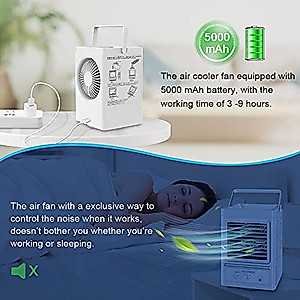 Portable Air Conditioner Fan with 3 Wind Speeds,Rechargeable Battery Operated 60&120 Degree Auto Oscillation Personal Air Cooler,Quite Ice Cooler Fan