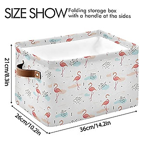 ALAZA Pink Flamingo White Large Storage Baskets with Handles Foldable Decorative 2 Pack Storage Bins Boxes for Organizing Living Room Shelves Office Closet Clothes