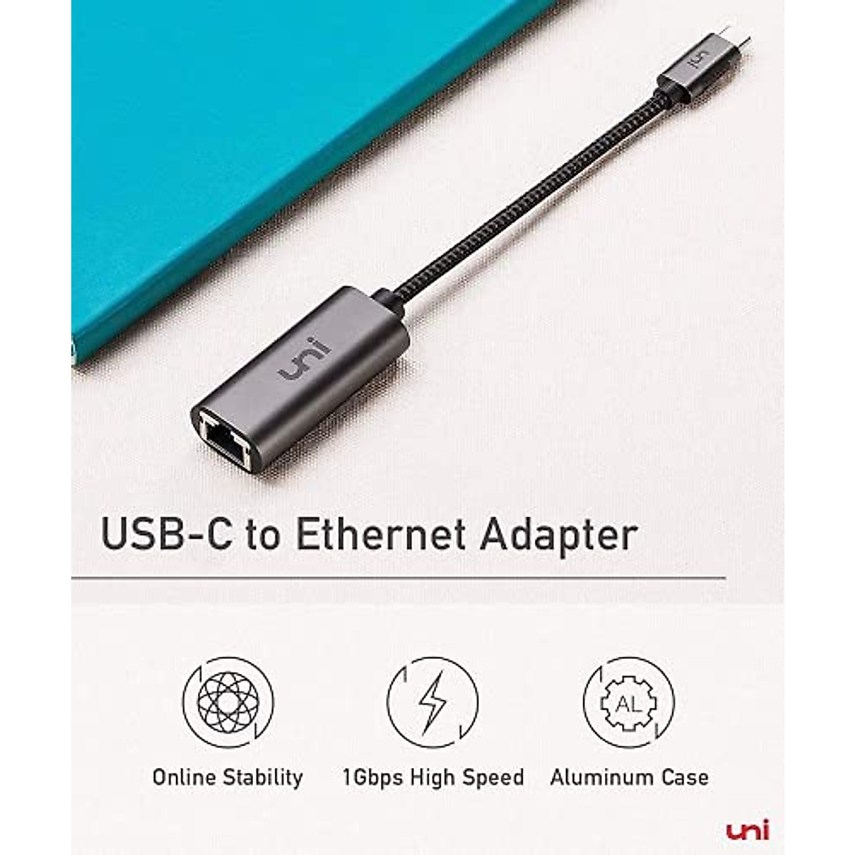 USB C to Ethernet Adapter, uni Driver Free RJ45 to USB C [Thunderbolt 3/4 Compatible], 1Gbps Type-C Gigabit Ethernet LAN Network Adapter for MacBook Pro/Air, iPad Pro, Dell XPS, Surface Laptop, Mac
