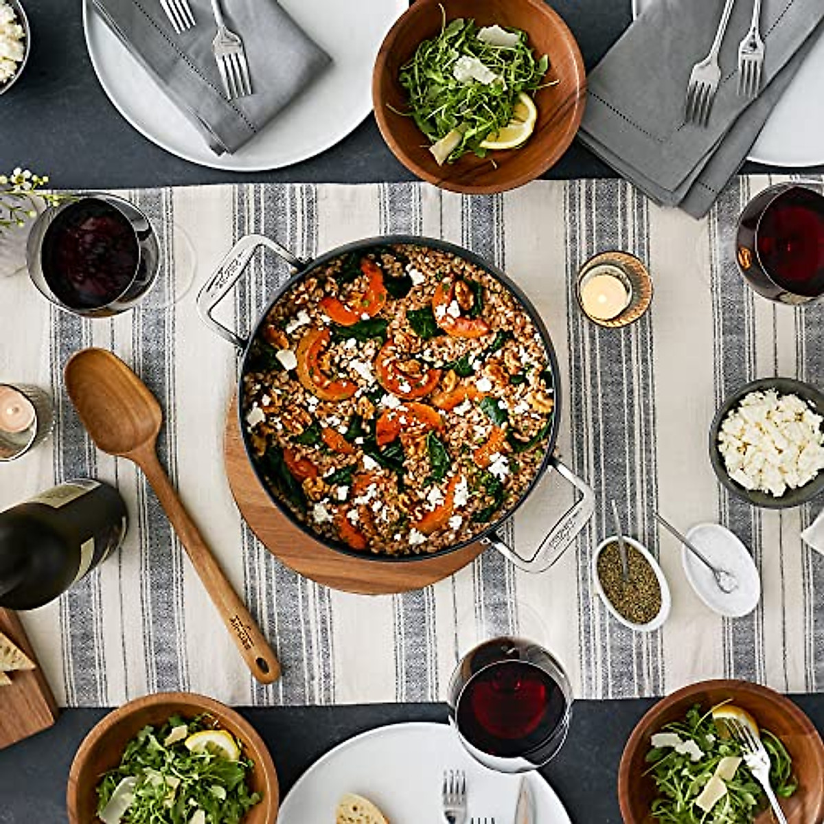 All-Clad HA1 Hard Anodized Nonstick 4 Piece Dutch Oven Set, Acacia Trivet and Spoon 6 Quart Induction Pots and Pans, Cookware Black