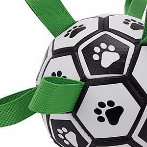 SINMORA Dog Toy Ball with Straps Dog Football Interactive Toys Built-in Bell High Elasticity Lightweight Easy to Clean and Good Water Resistance for Small Medium and Large Dogs (Small)