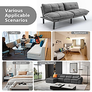 Modern Velvet Futon Couch Bed,Convertible Loveseat Sofa Sleeper with Adjustable Backrests and Folding Armrest for Living Room Bedroom Office Apartment(Light Grey)