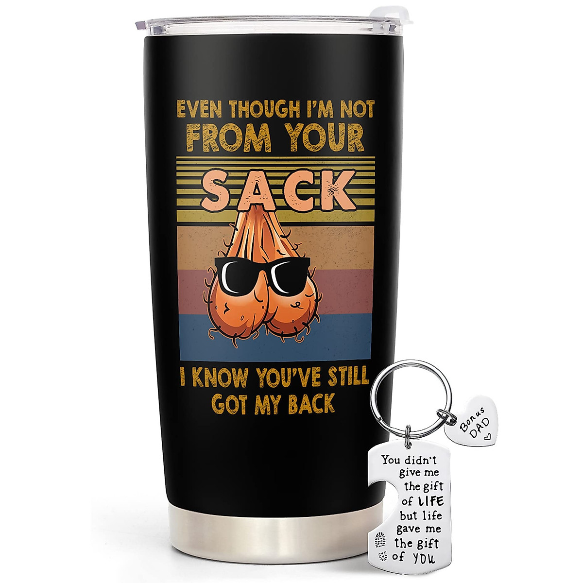 365fury Bonus Dad Gifts - Step Dad Gifts From Daughter, Son, Kids - 20 Oz Tumbler & Keychain Funny Stepdad Gifts - Christmas Father Day, Birthday Gifts For Stepdad - Best Bonus Dad Travel Coffee Mug