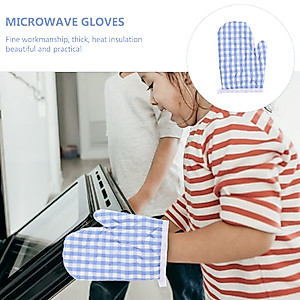cabilock Oven Mitts Glove Heat Insulation Mitts Red Grid Kitchen Microwave Oven Gloves Mitts Anti-scald Baking Gloves for Children Adult Cooking Gloves, 1 Pair, 7x4.7 inch (Sky-blue)