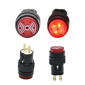 16MM Buzzer Red Indicator Light Lamp 24VDC LED Red 5/8" Installation Hole Alarm Signal Indicator Electrical Control Panel DIY 2Pcs (Red with Light,24VDC, Round)