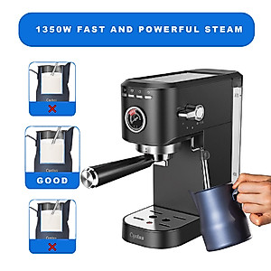 CYETUS Espresso Machine 20 Bar with Milk Frother Steam Wand, Compact Small Coffee Machine for Home, Pressure Gauge, Barista Espresso Maker Latte Cappuccino, Stainless Steel, Black