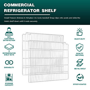 ORIKOOL Set of 2, 24 1/2" x 24" Commercial Freezer and Refrigerator Replacement Shelves, Epoxy-Coated Gray Steel Wire Shelves for Left and Right Sections, Fits Double-Door Freezers