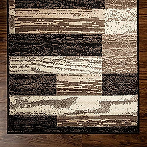 SUPERIOR Indoor Runner Area Rug with Non-Slip Backing for Bedroom, Dorm, Living Room, Entryway, Perfect for Hardwood Floors - Rockwood Modern Geometric Design, 2'7" X 6', Chocolate
