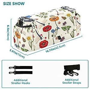 Dragonfly Flowers Stroller Organizer with Cup Holder Universal Stroller Organizer Bag Detachable Shoulder Strap Stroller Accessories for Diaper Snacks Toys Keys Fit All Baby Stroller