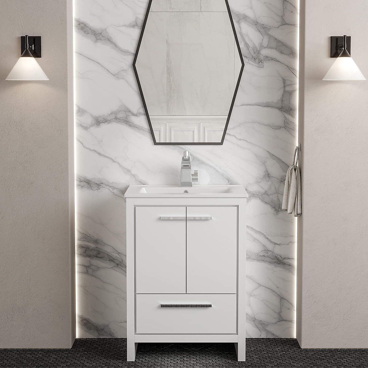 Swiss Madison Virage 24" Freestanding, Bathroom Glossy White Bath Vanity