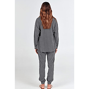 PRETTYGARDEN Women's 2 Piece Outfits Casual Corduroy Long Sleeve Button Down Jacket and Pants Tracksuit with Pockets (Grey,Large)