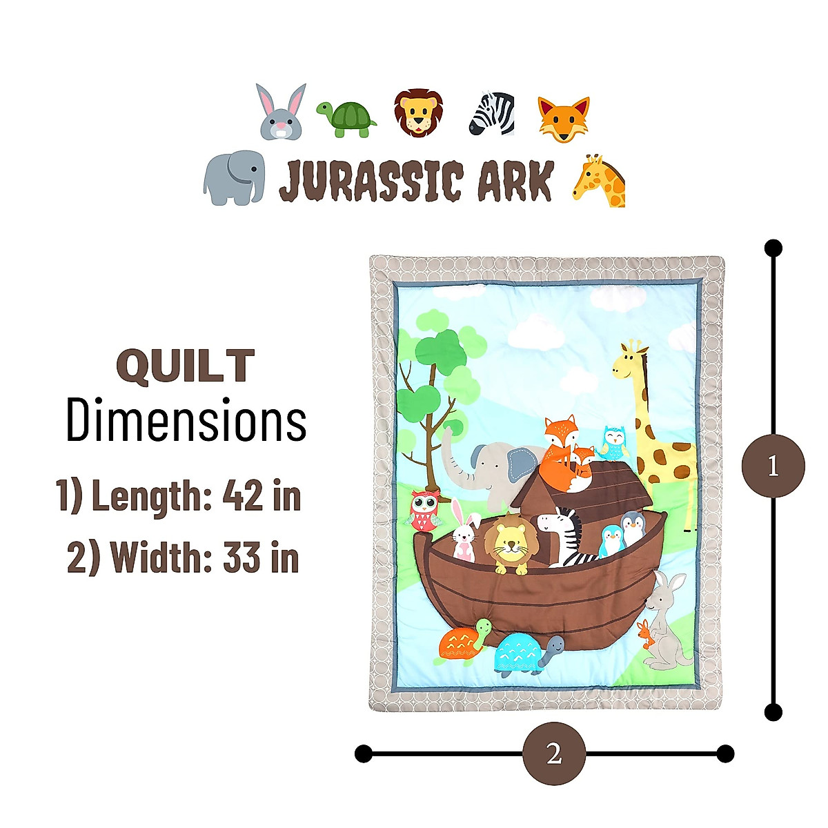 Baby Bees 4 Pieces Jurassic Ark Crib Bedding Sets for Boys and Girls | Baby Bedding Set of Crib Sheet, Quilt, Dust Ruffle for Standard Size Crib