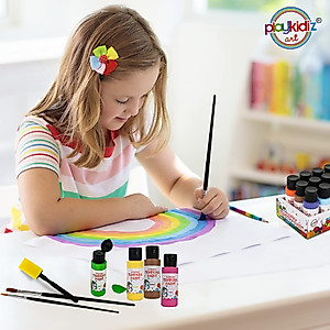 Playkidiz Washable Tempera Paints Set of 18 for children, Kids Non-Toxic Acrylic Paint, Kid Friendly, Kid Safe Paint Set, Includes Variety of Brushes, Color, Craft, Create and Party.