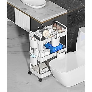 TiLeMiun 3-Tier Storage Rolling Cart Storage Utility Cart Rolling Multifunctional Organizer Mobile Shelving Unit Storage Shelves Slide Out Trolley Cart Bathroom